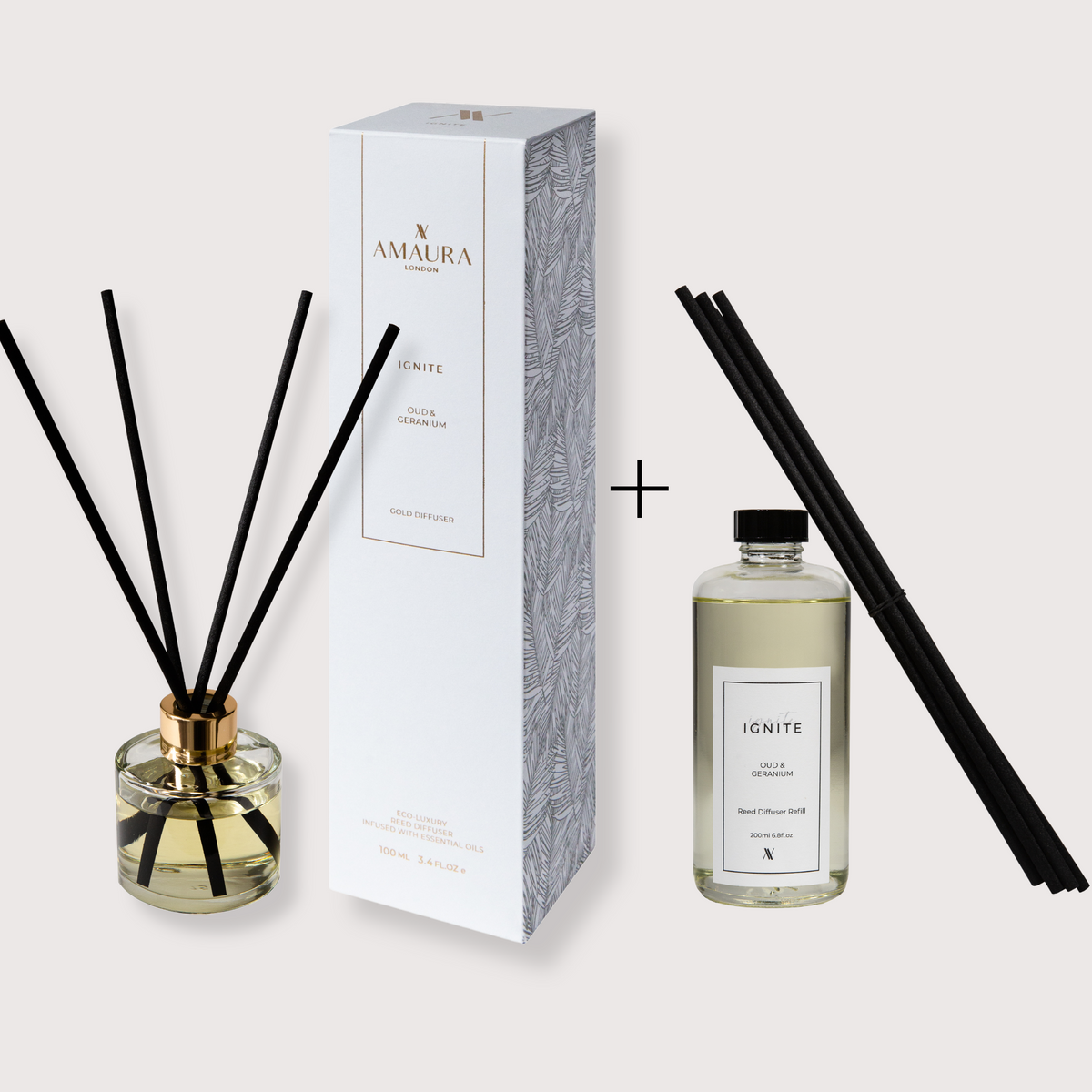 Ignite Reed Diffuser & Refill Bundle | Oud & Geranium – Amaura London