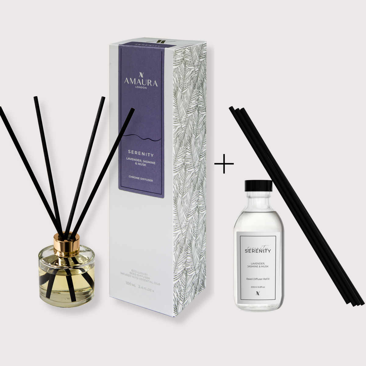 Serenity Reed Diffuser & Refill Bundle | Lavender, White Musk and Jasm ...